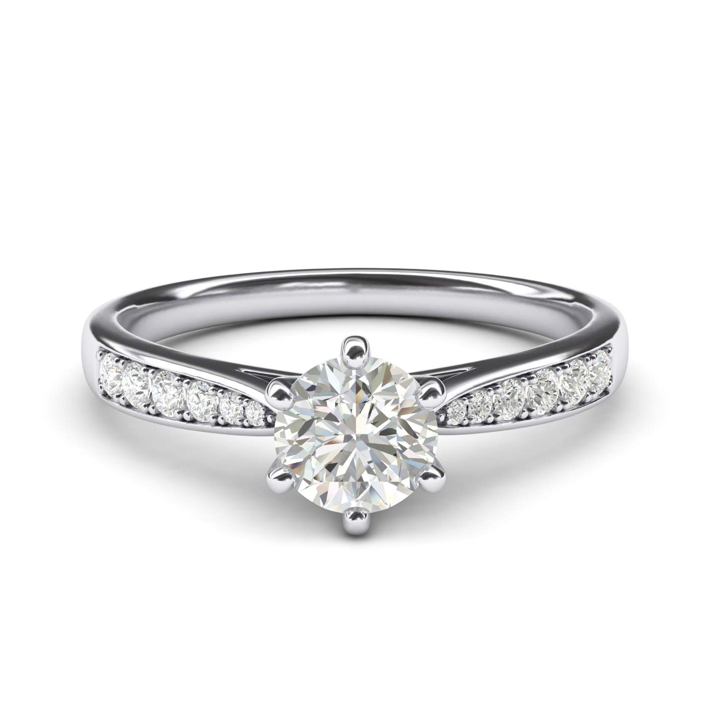 14k white gold 1.0 CT Classic 6-Prong Simulated Diamond Engagement Ring Graduated Side Stones Promise Bridal Ring (10.5)