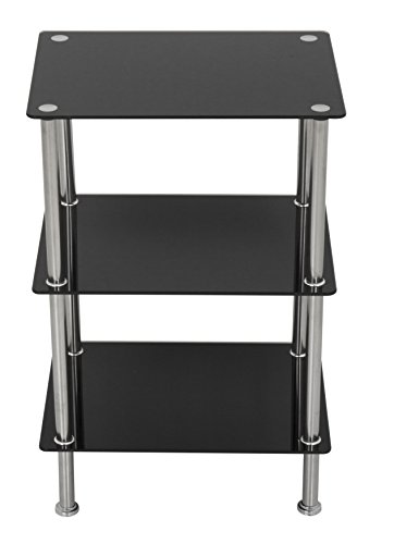 AVF S33-A Small 3 Tier Shelving Unit in Black Glass & Chrome
