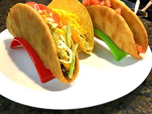 9pc Colorful Stackable ALAZCO Taco Holder Stand Server - For Soft & Hard Shell Taco - Backyard Party Picnic Fiesta (3 Red, 3 Green, 3 Yellow) BPA Free