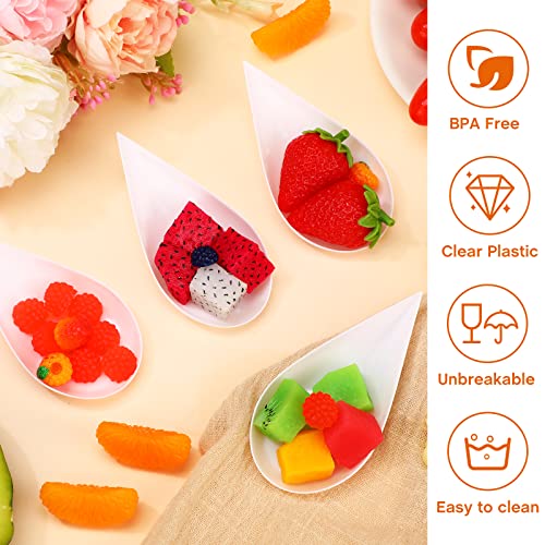 300 Pcs 4 Inch Tear Drop Mini Appetizer Plates Plastic Spoons Catering Supplies Small Mini Spoons Tasting Spoons Appetizer Dishes Mini Dessert Bowls Dessert Spoons Disposable Spoons for Party (White)