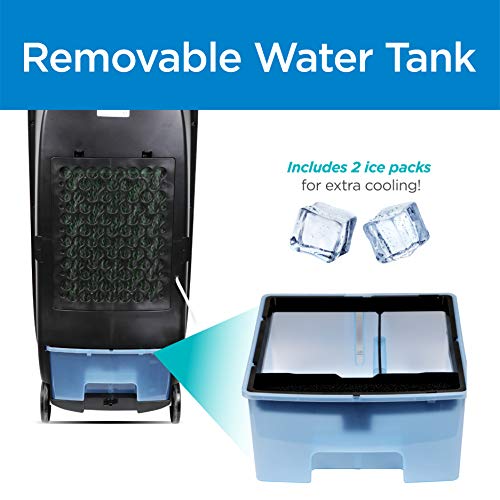 BLACK+DECKER Evaporative Air Cooler - Portable Cooling Fan with LED Display, Remote Control, 2-Gallon Water Tank - Compact and Lightweight Design - 2 Casters and 2 Wheels for Easy Mobility