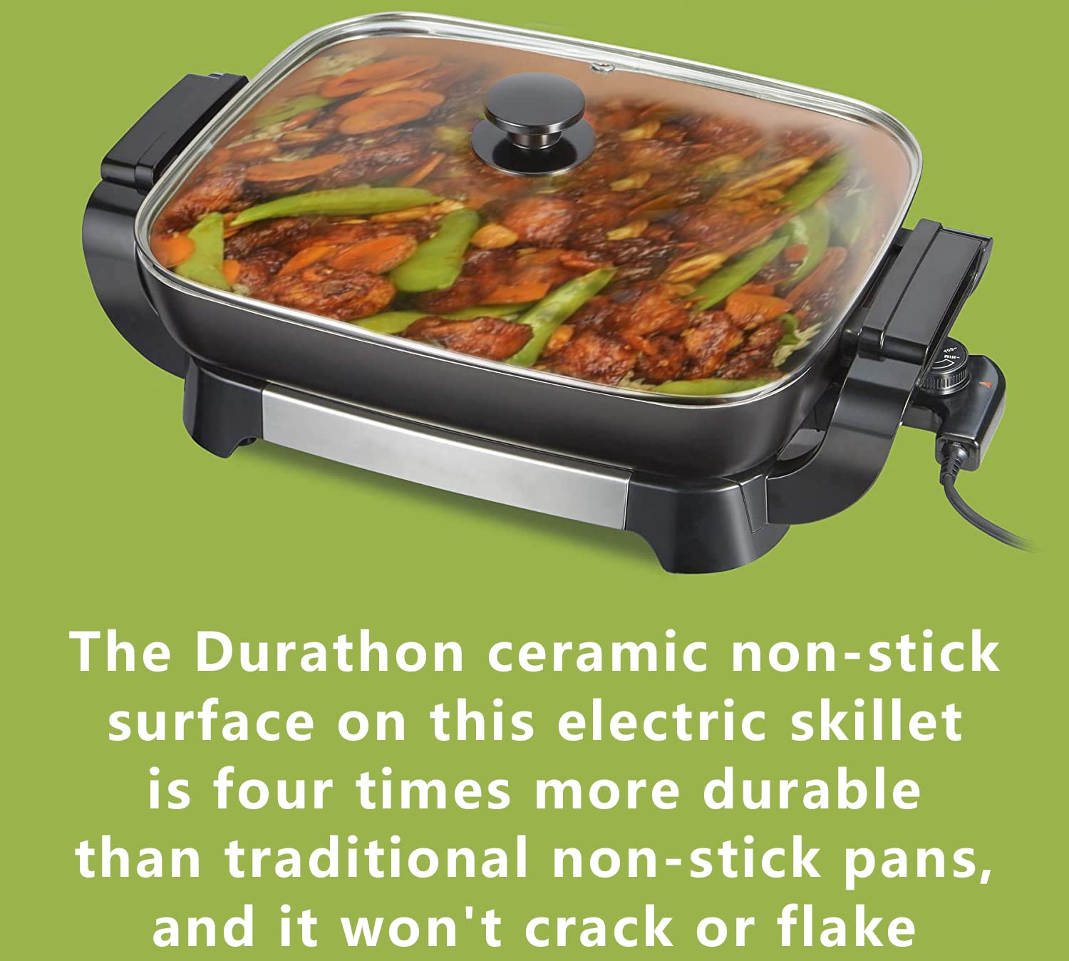 12x15" Nonstick Ceramic Electric Skillet - with Removable Pan, Adjustable Temperature, Reversible Design
