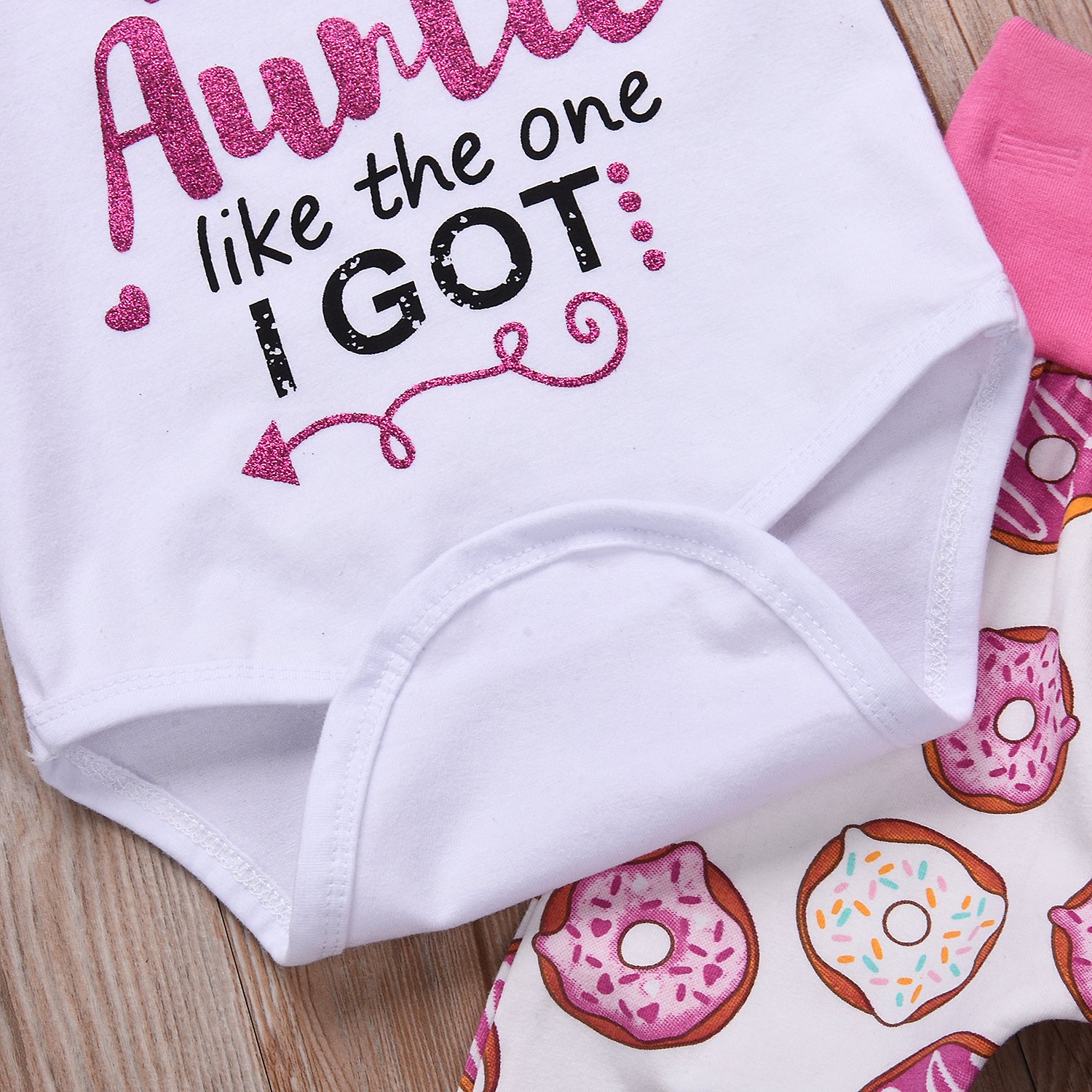 3Pcs/Set Newborn Baby Girls Outfit Auntie Bodysuit Romper with Headband+Donuts Long Pants Clothes Set (Pink, 0-6M)