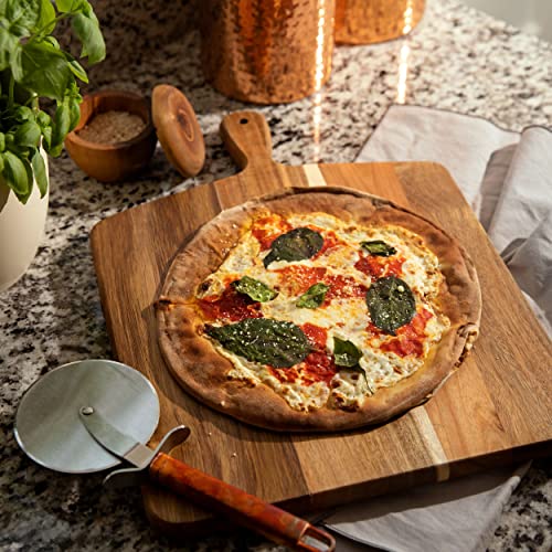 Acacia Wood Cutting Board and Chopping Board with Handle for Meat, Cheese Board, Vegetables, Bread, and Charcuterie - Decorative Wooden Serving Board for Kitchen and Dining Room, Large 17β x 13β