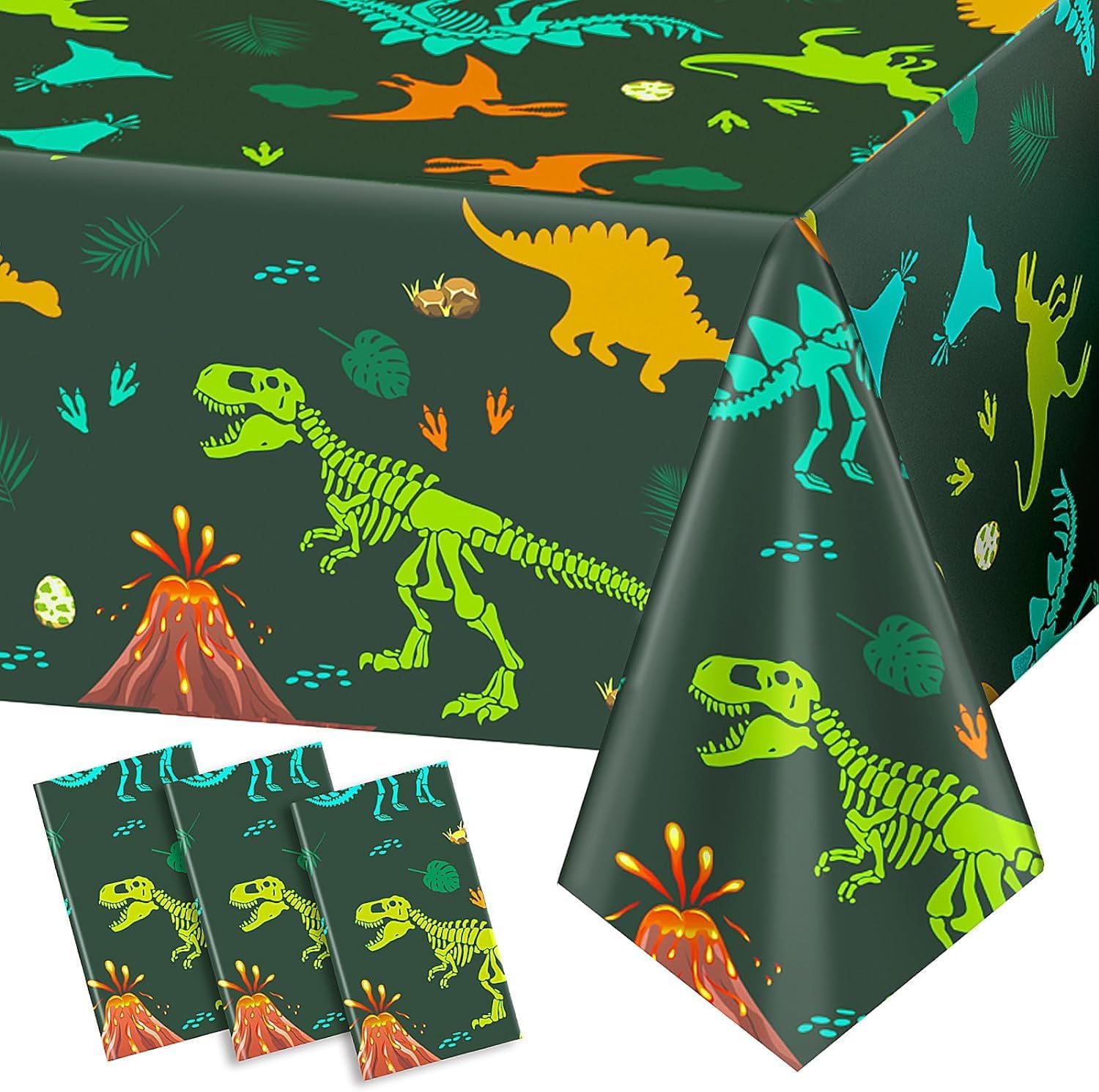 3Pieces Dinosaur Plastic Party Tablecloth,Dinosaur Birthday Table Cover Decorations Disposable Dino Table Cloths Dinosaur Table Cover for Kids Boy Birthday Party Supplies, 54 x 108 Inch (Green)