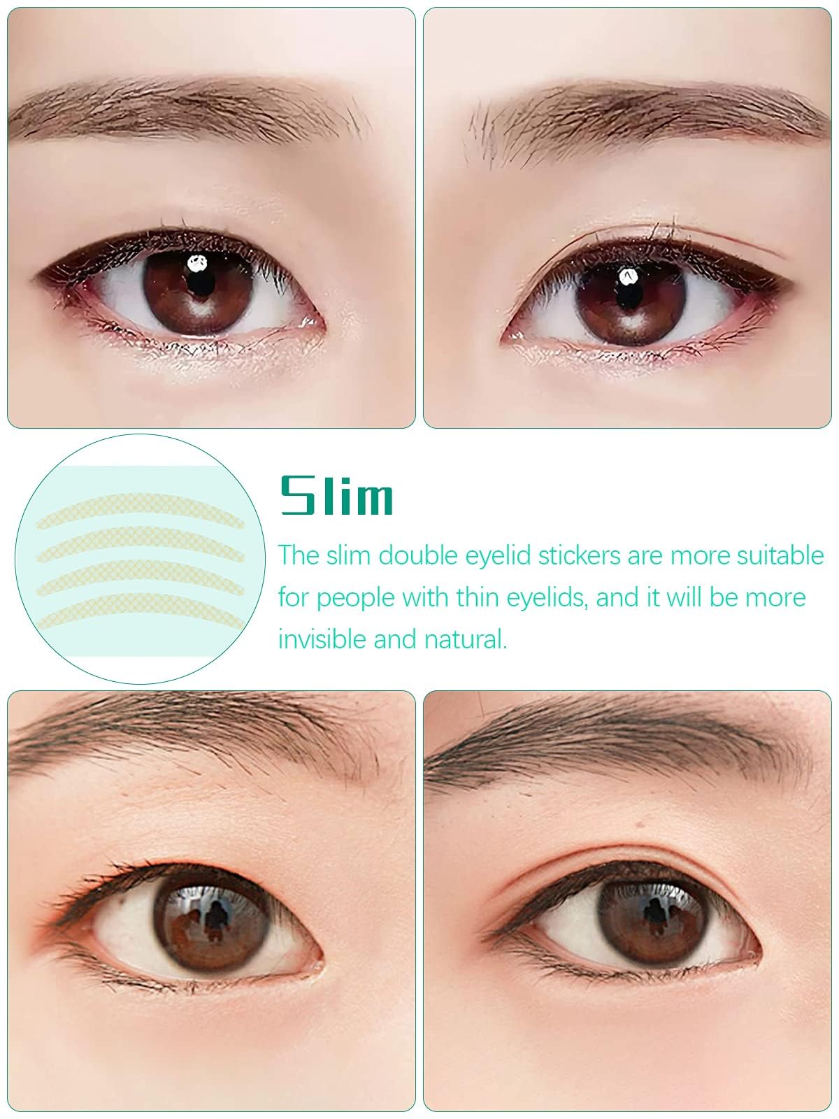 Lorvain 1800 PCS Breathable Eyelid Tape, 3 Rolls Single-sided Eye Stickers Sticky Natural Invisible Double Eyelid Sticker with Y Ford and Tweezers (Slim)