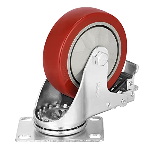 4 inch Heavy Duty Casters Load 1800lbs,Lockable Bearing Caster Wheels with Brakes,Swivel Casters for Furniture and Workbench,Set of 4 (Free Screws)