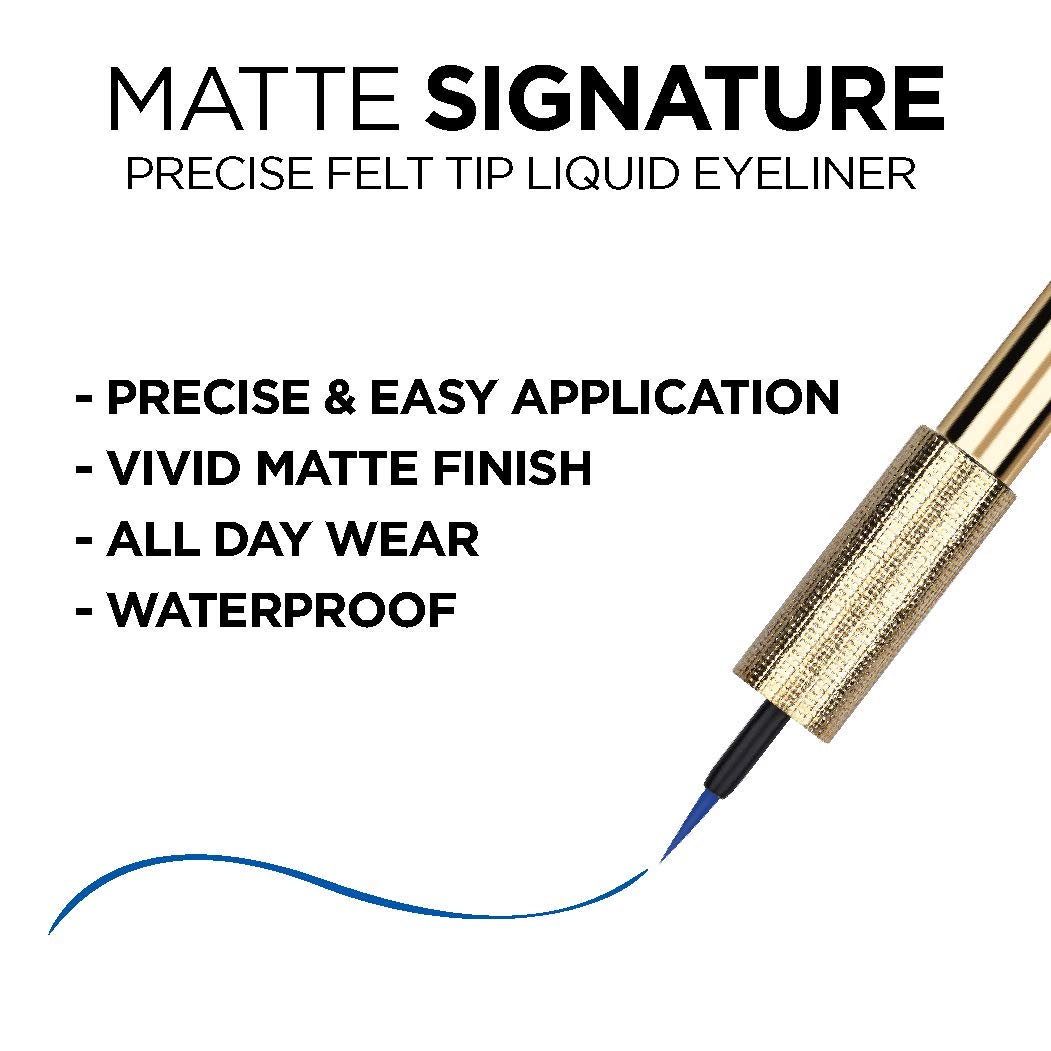 L’Oréal Paris Makeup Matte Signature Liquid Dip Eyeliner, Waterproof, Precise and Easy Application, All Day Wear, Vivid Matte Finish, Blue, 0.07 fl; Oz.