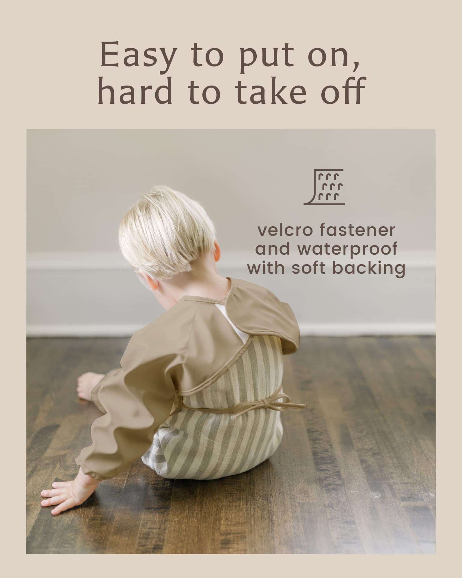WILLOW + SIM Long Sleeve Baby Bibs - Wipe Clean, Washable with Food Catcher - Long Sleeve Bib for Babies, Toddler - Irish Cream