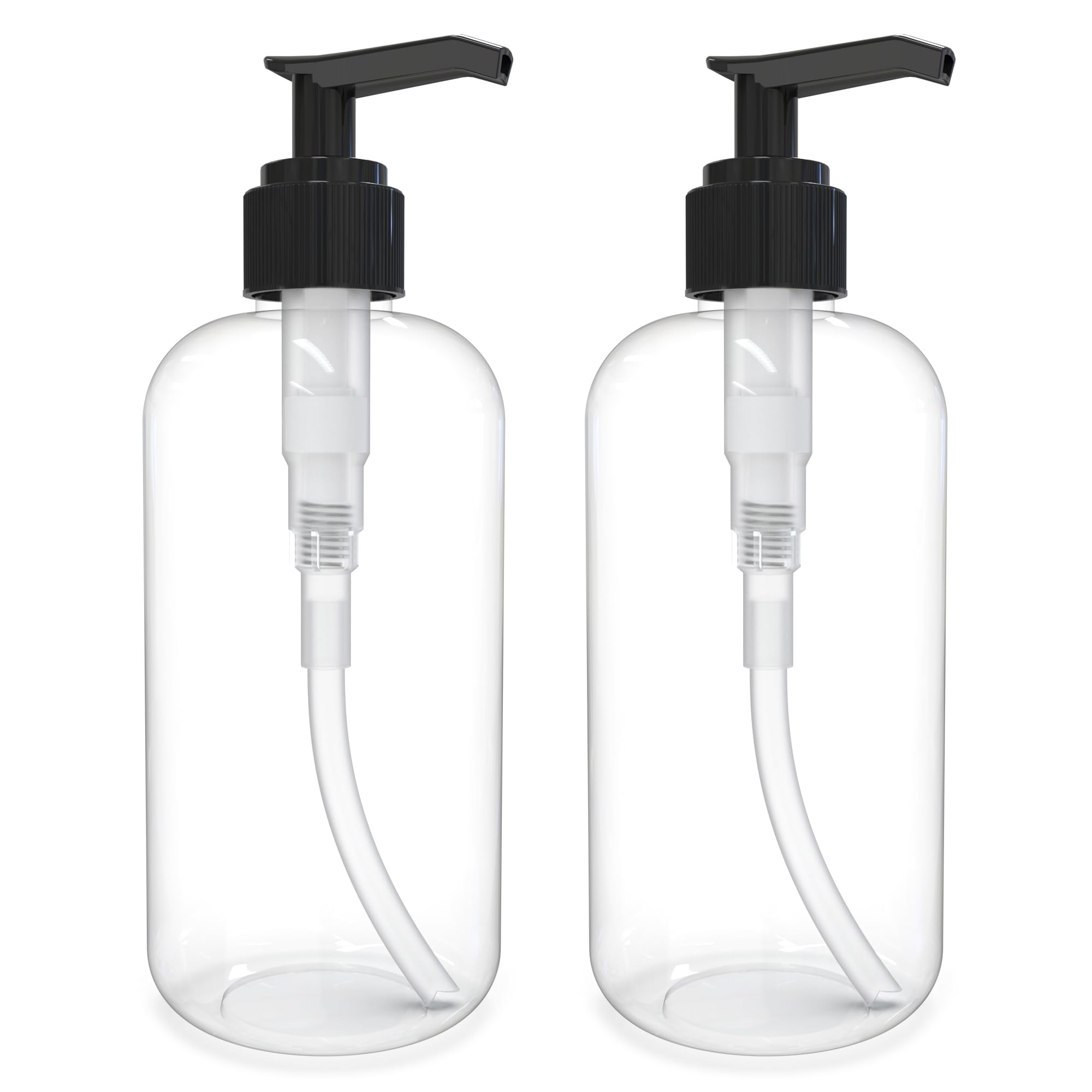 BRIGHTFROM Empty Lotion Pump Bottles 8 Oz, Refillable Plastic Containers, BPA-Free PETE1, Clear, Great for - Soap, Shampoo, Lotions, Liquid Body Soap, Creams and Massage Oil's (Pack of 2, Black)