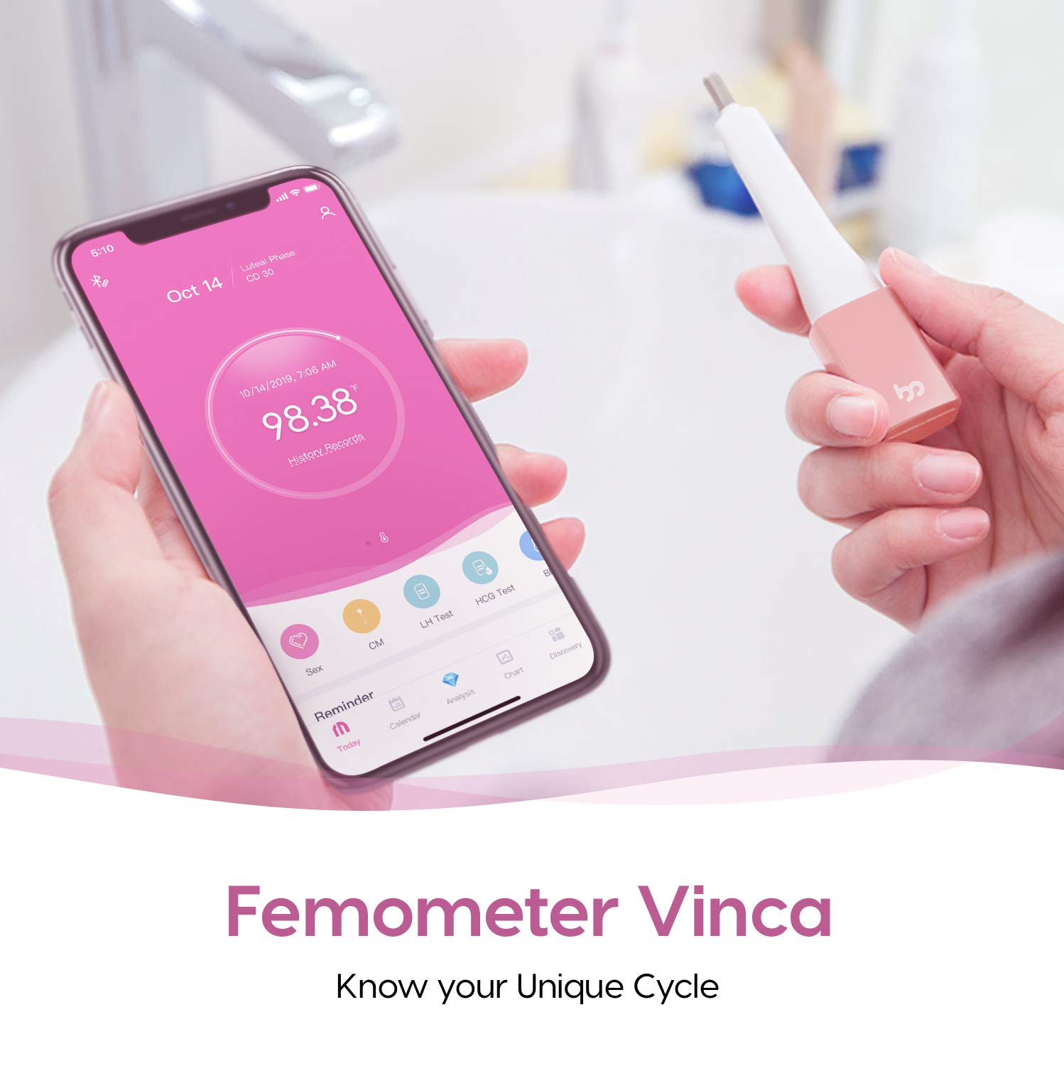 Femometer Smart Basal Thermometer BBT Thermometers Ovulation, Fertility Monitoring Tracking, Smart High-Precision Thermometer for Ovulation Tracking and Prediction Sync with Femometer APP
