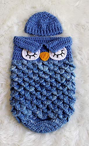 Handmade Newborn Baby Boy Sleepy Owl Snuggle Sack Cocoon Baby Bonnet Photo Prop Shower Gift
