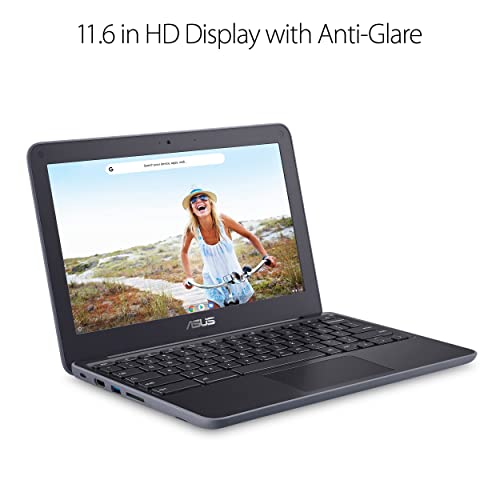 ASUS 2022 Newest Chromebook Laptop, 11.6 inch HD Display, MediaTek Quad-Core Processor, 4GB RAM, 32GB eMMC, 256GB MicroSD Card, 180 Degree, Dark Grey, Education, Chrome OS, Bundle with JAWFOAL