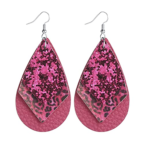 12 Pairs Leather Earrings for Women Layered Leopard Leather Earrings Handmade Colorful Lightweight Big Leather Earrings Dangle