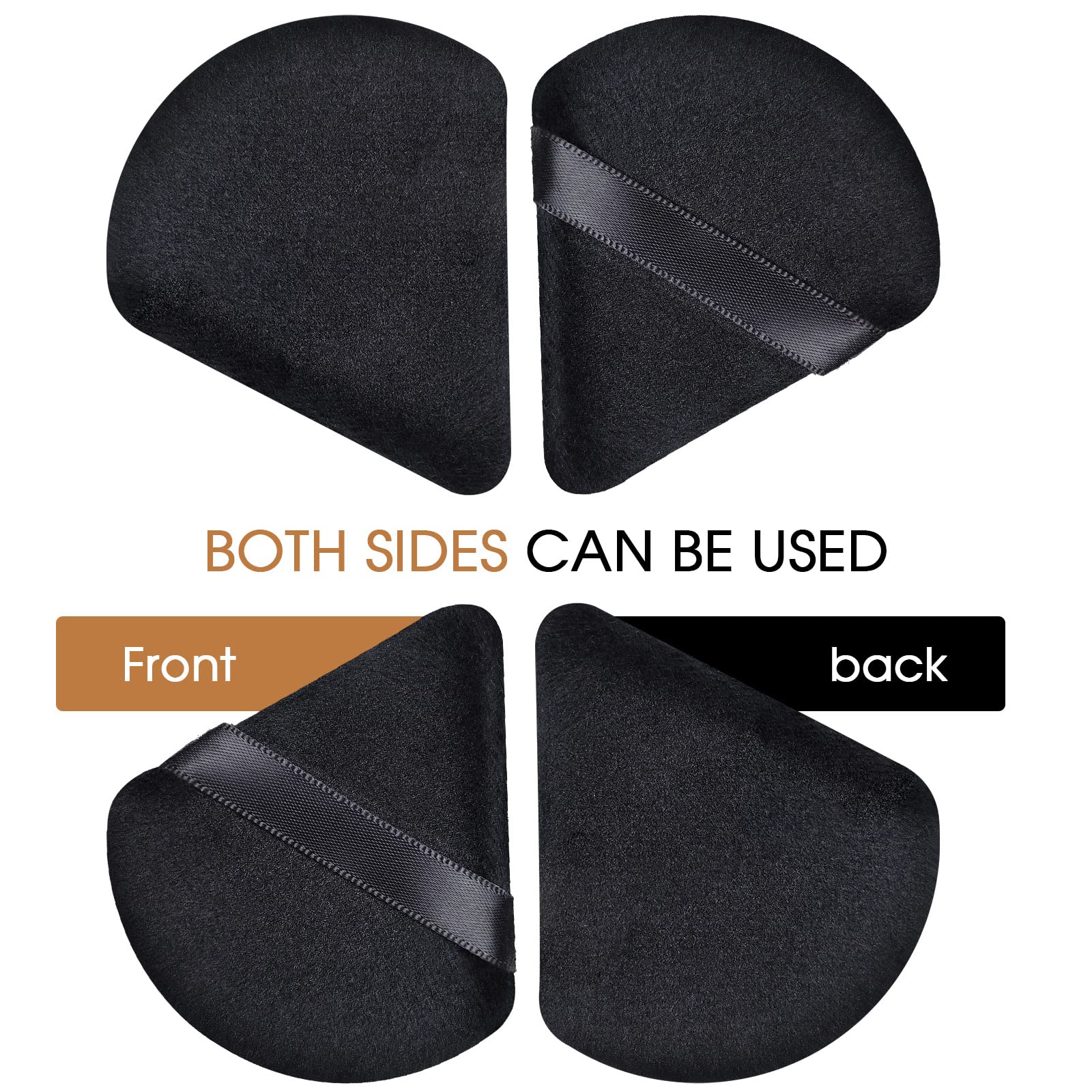 2 Pcs Makeup Powder Puff for Face Powder Soft Triangle Velour Reusable Triangle Powder Pad Pressed Applicator for Under Eyes and Face Corners Loose Setting Powder (Black & Black)