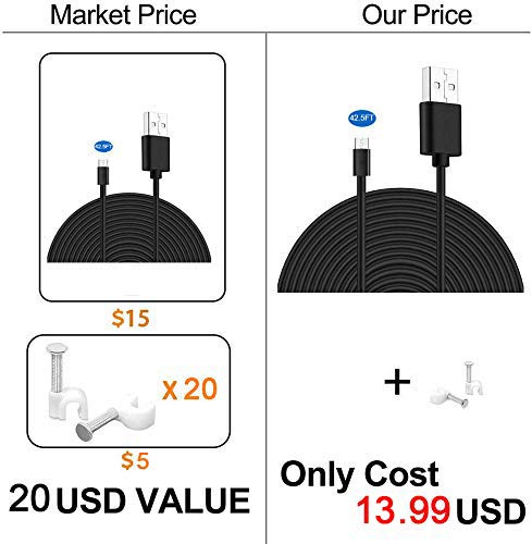 MOYEEL 42.5Ft(13M) Power Extension Cable for Wyze Cam/Wyze Cam Pan, Blink Mini/Blink XT Cam, Yi Camera, NestCam Indoor and Quick Charge Power for Home Security Camera (Black) (1 Pack)
