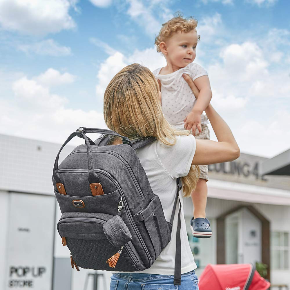 Dikaslon Diaper Bag Backpack, Stroller Hooks, Large Unisex Baby Bags with Changing Pad, Pacifier Case and Universal Stroller Clips for Mom Dad
