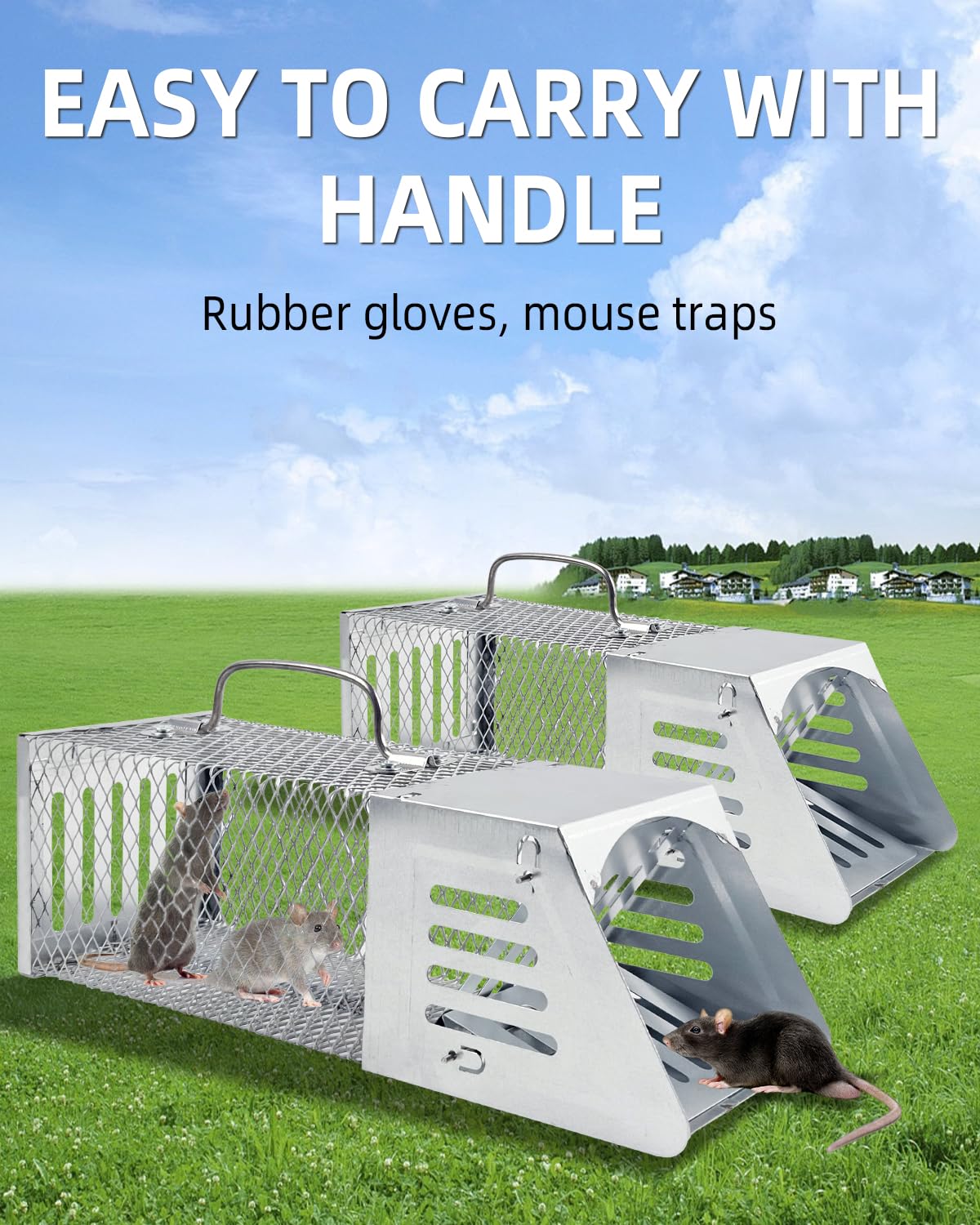 2 Pcs Humane Mouse Traps No Kill,Combined Automatic Continuous Rat Traps Cage, Extended Metal Rat Trap,Sensitive Pedal Trigger, Easy to Set Mice Catcher for Indoor and Outdoor