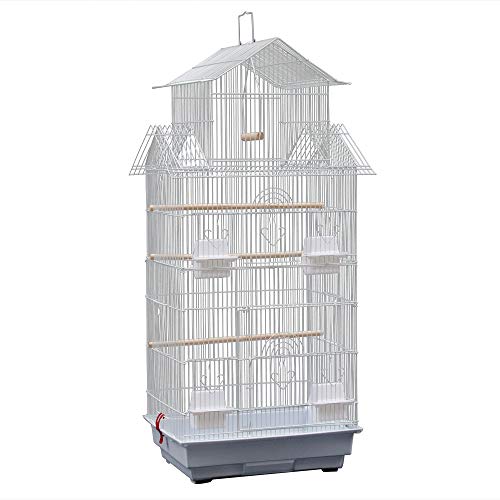39" Bird Cage Pet Supplies Metal Cage with Open Play Top with Three Additional Toys White