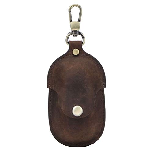 Compatible for Samsung Galaxy Buds Case Leather Shockproof Protective Earbuds Case with Stainless Keychain - Coffee