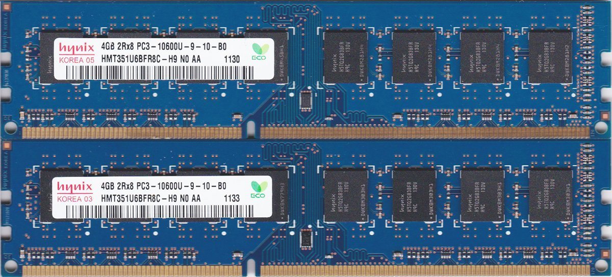 8GB kit, (2 x 4GB) 240-pin DIMM, DDR3 PC3-10600U,Dual Rank, Non ECC ram Memory Module by Hynix (HMT351U6CFR8C-H9)