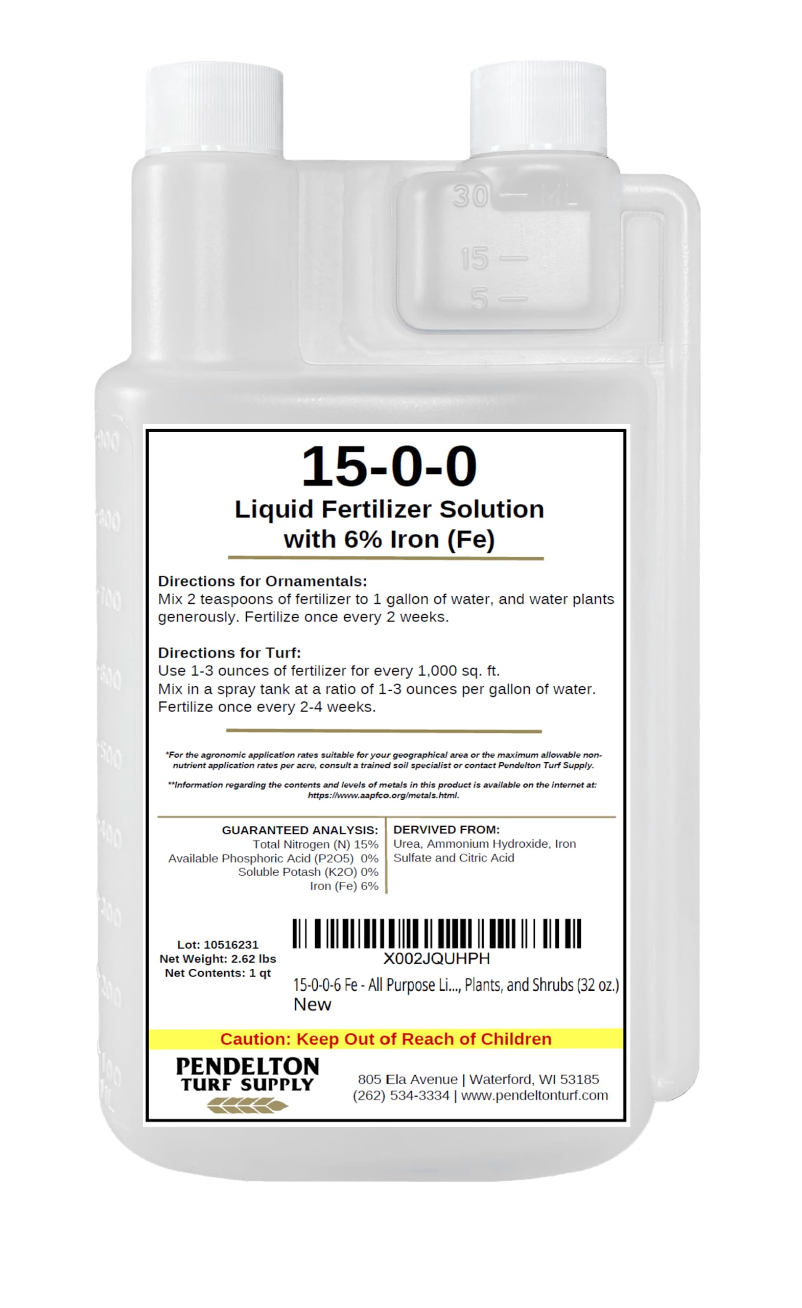 15-0-0-6 Fe - All Purpose Liquid Iron Fertilizer Solution for Darker, Greener Turf, Plants, and Shrubs (2.5 gal)