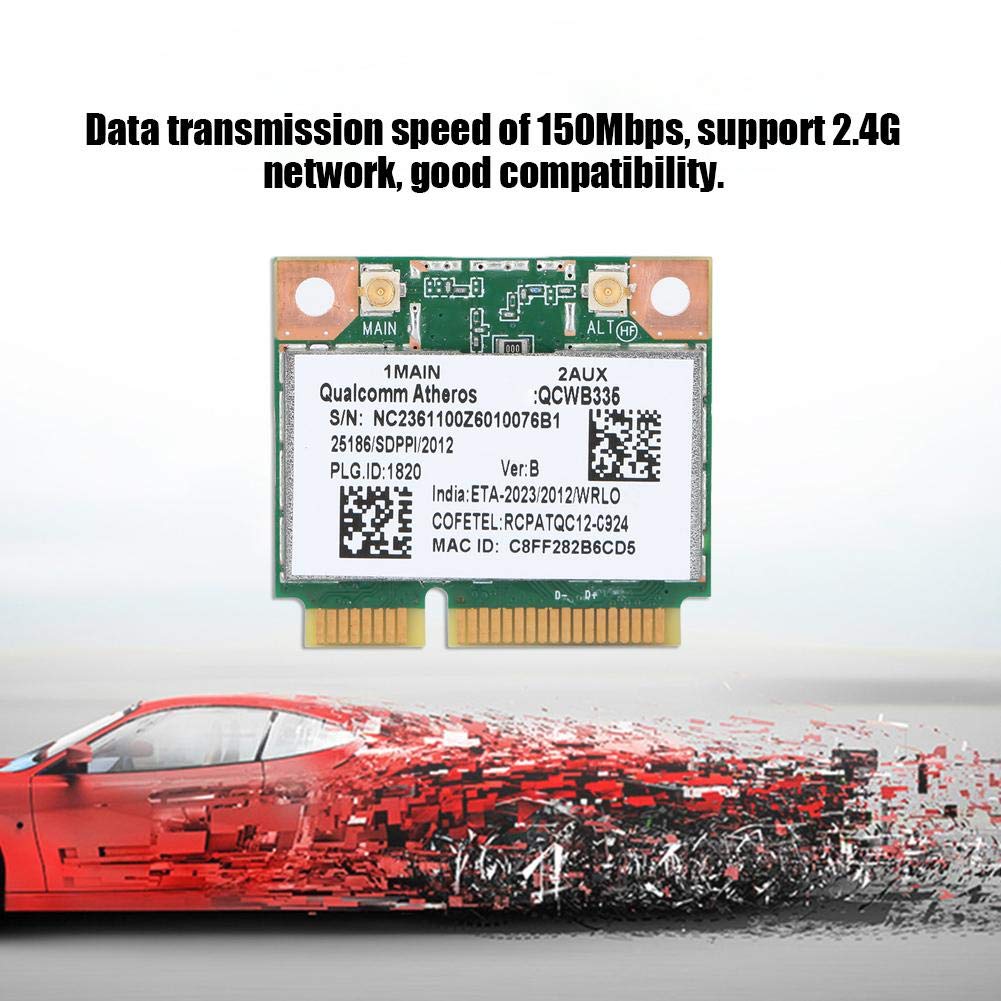 ASHATA Network Card,for Qualcomm AR9565 QCWB335 150M Mini PCI-E Bluetooth Network Card Universal, 2.4G Bluetooth Network Card for HP/DELL/ACER, etc.