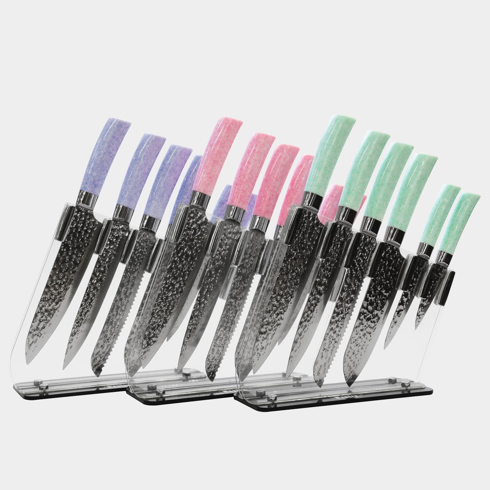 Kitchen Knives Set, High Carbon Stainless Steel Knife Set 7PCS, Super Sharp Cutlery Knife Set with Clear Acrylic Stand, Knife Block Set (Pink)