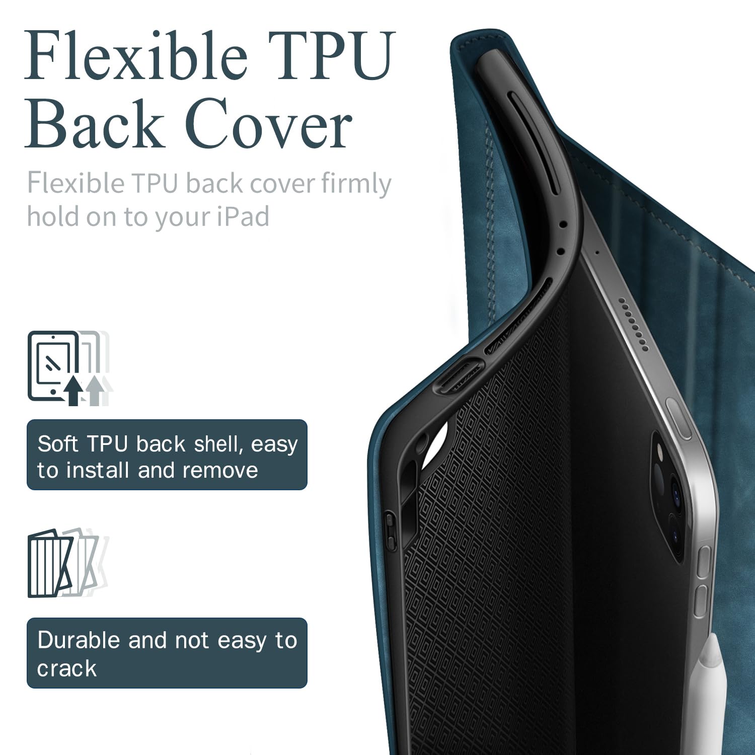Antbox Case for iPad Pro 11 Inch 4th (2022)/3rd/2nd/1st Generation with Built-in Pencil Holder Auto Sleep/Wake Function PU Leather iPad Pro 11 Cover (Blue)