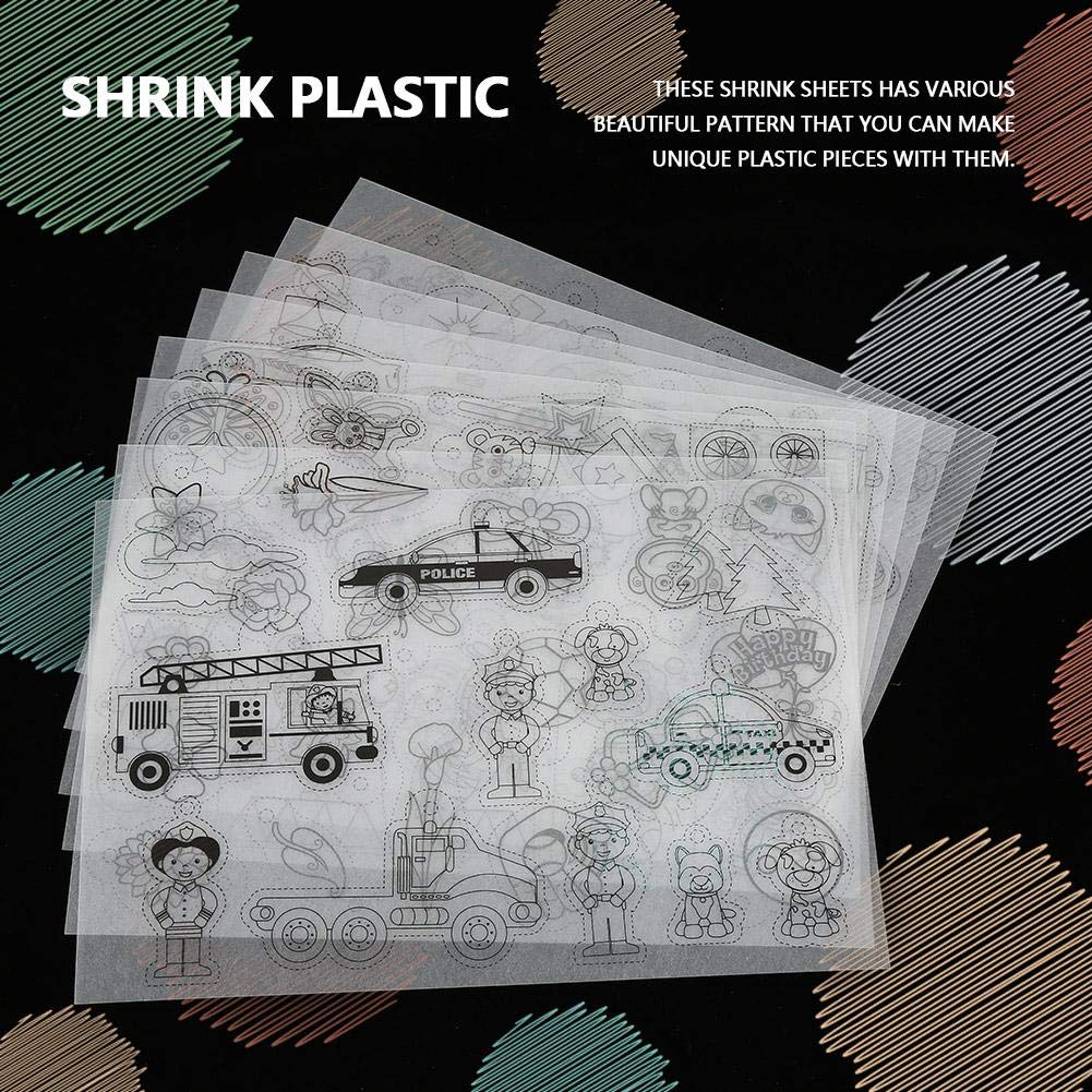 8pcs Shrink Sheet, Heat Shrinky Sheets Creative Pack Shrinky Art Paper with Pattern Shrinkable DIY Hand Made Craft Tool for Boys and Girls(Boy's Style)