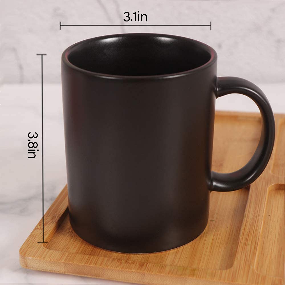 11 oz Matte Black Porcelain Coffee Mug, Smilatte Classic Ceramic Cup with Hanlde for Latte Cappuccino Tea, Matt Black