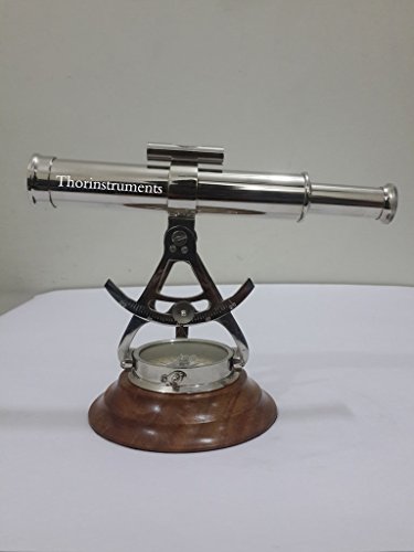 8" Vintage Nautical Gift Alidade Telescope with Wooden Base Compass Collectible Rustic Vintage Home Decor Gifts
