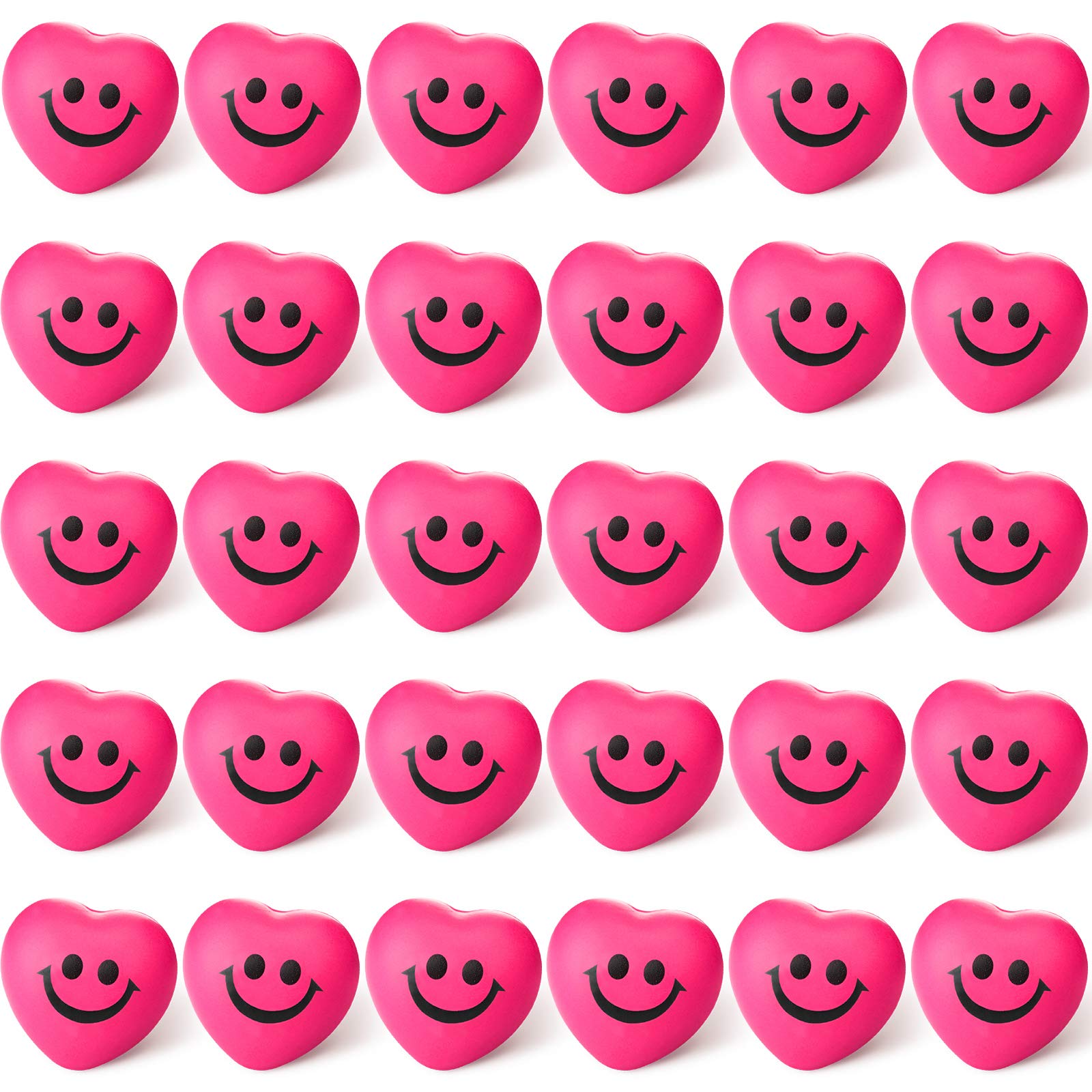 30 Pieces Heart Smile Funny Face Stress Balls, Mini Foam Ball, Stress Relief Smile Balls for School Carnival Reward, Valentine Party Bag Gift Fillers (Pink)')