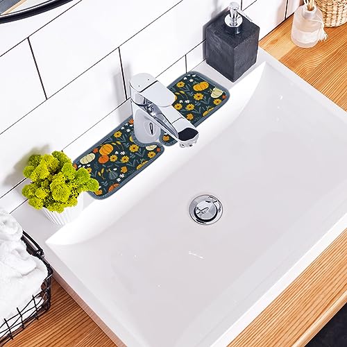 Absorbent Kitchen Faucet Mat 2 Pieces Thanksgiving Pumpkins Sunflower Faucet Sink Splash Catcher Bathroom Counter Drip Catcher,Splash Guard Water Stains Preventer