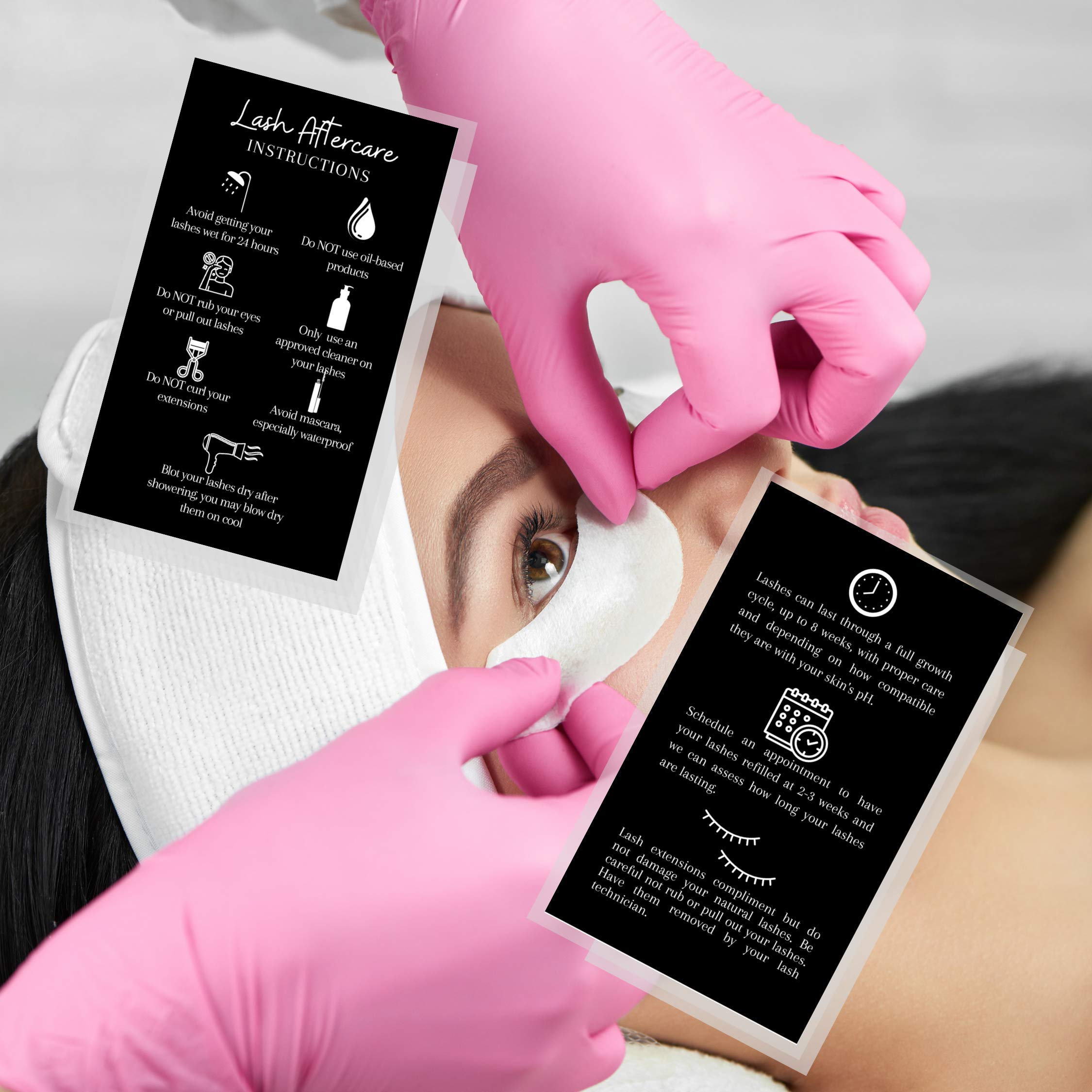 Boutique Marketing LLC Lash Extension Aftercare Instructions Cards,50 Pack,Double Sided Size 3.5 x 2 inchinch After Care (2-3 Week Fillers),Black with White Design