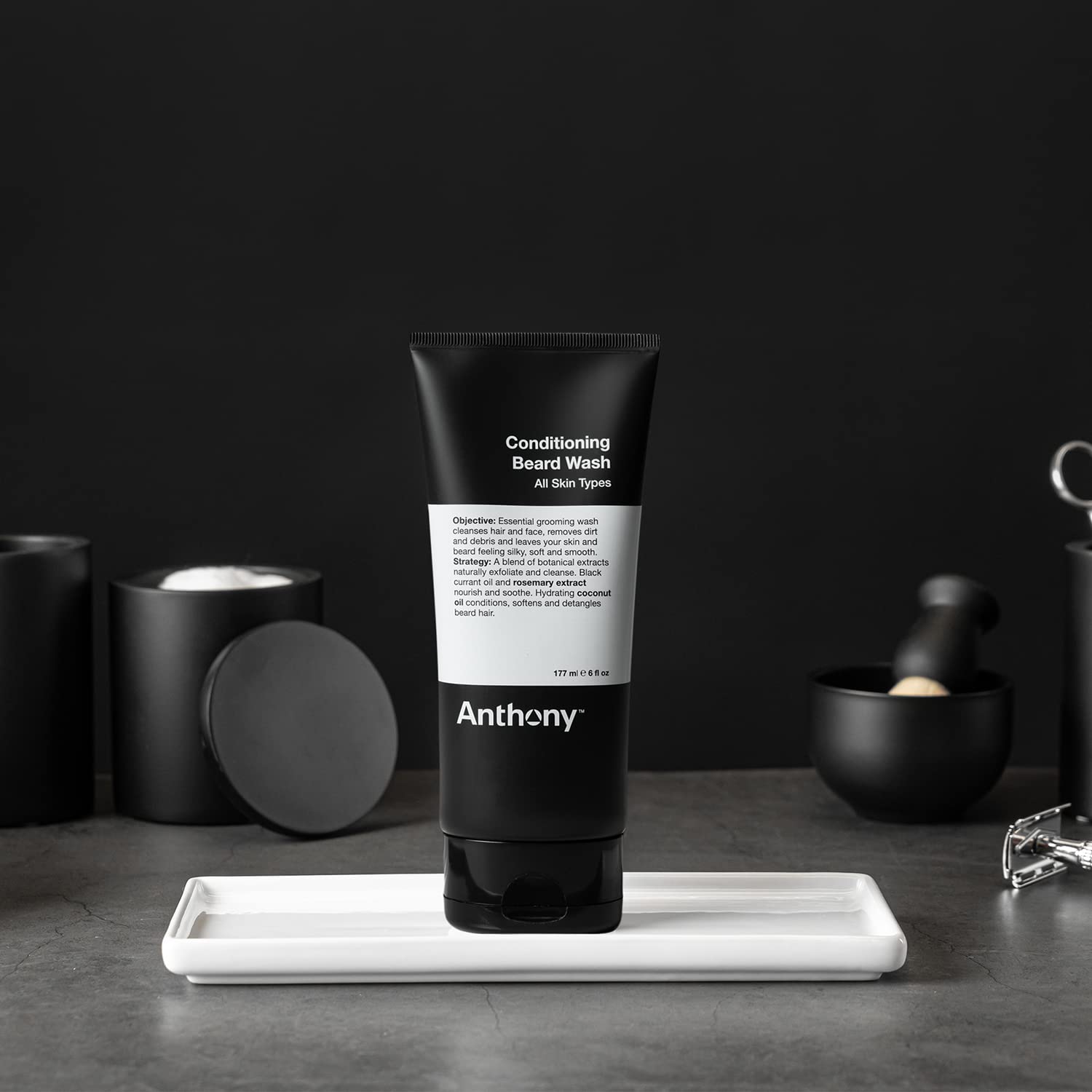 Anthony Conditioning Beard Wash, 6 Fl Oz, Contains Botanical and Rosemary Extracts, Black Currant and Coconut Oils, Cleanses, Hydrates, Softens, and Detangles Beard Hair