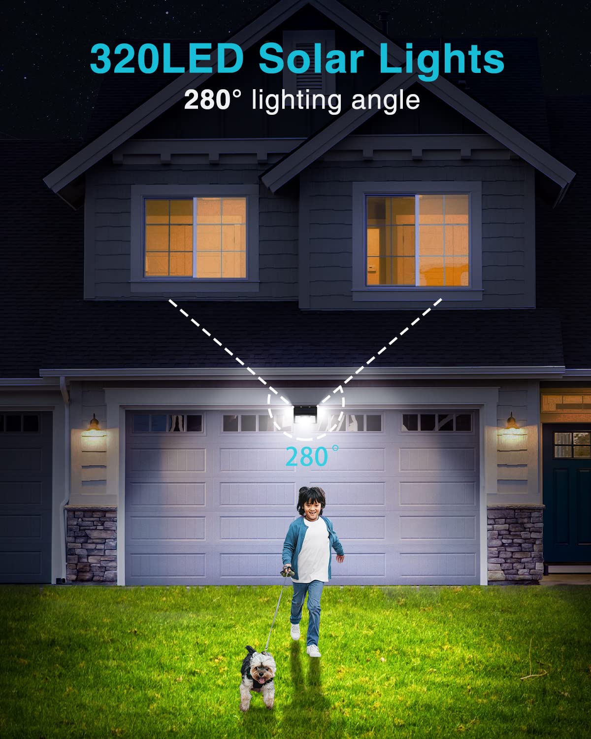 320 LED Solar Outdoor Lights, 4 Pack Solar Motion Lights Outdoor with 3 Lighting Modes, IP65 Waterproof Solar Powered Outdoor Lights, Motion Sensor Outdoor Lights for Garden, Yard, Garage, Patio