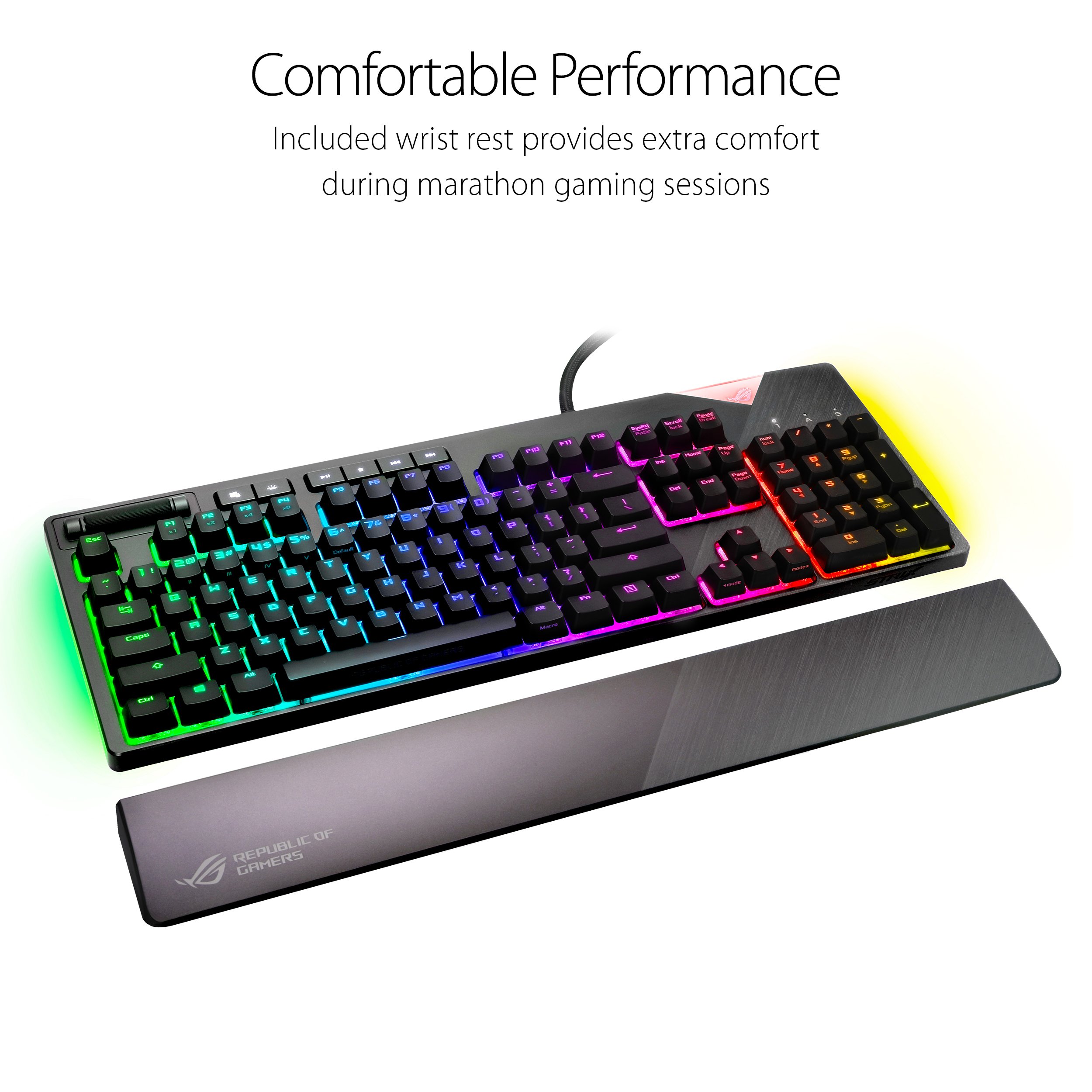Asus ROG Strix Flare (CMB) Aura Sync RGB Mechanical Gaming Keyboard with (Cherry MX Blue) Switches, Customizable Badge, USB Pass Through and Media Controls (Renewed)