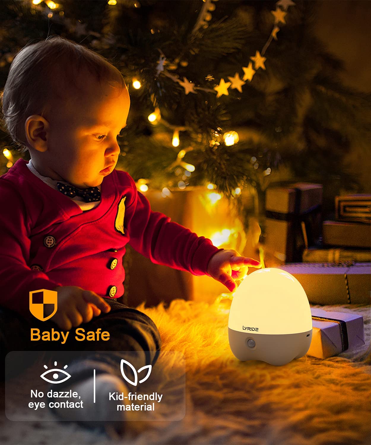 Lyridz Nursery Night Light for Kids, Motion Sensor Night Light with 8 Colors Changing, Dimmable, Rechargeable, 1-Hour Timer, Touch Control