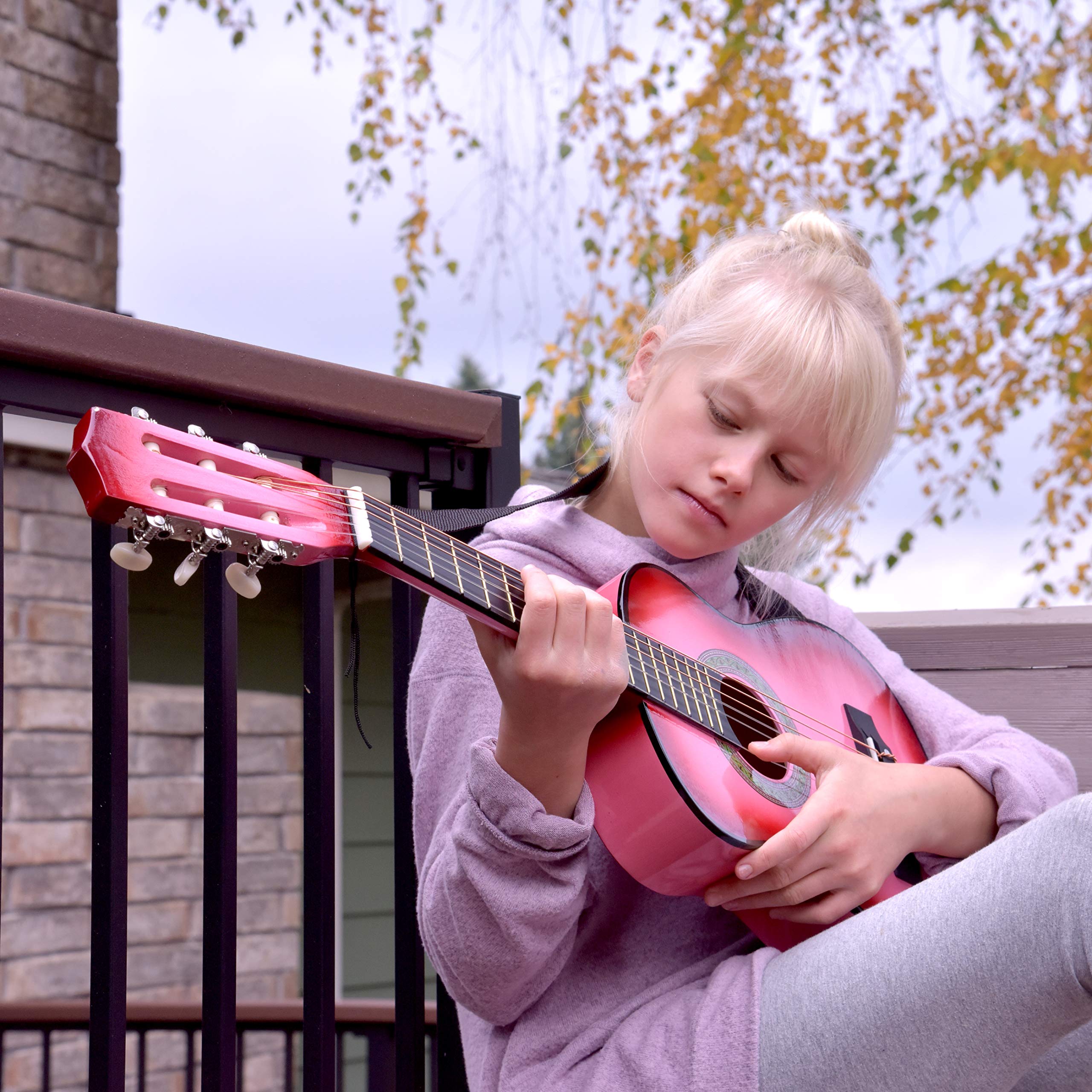 30" Left Handed Wood Guitar with Case and Accessories for Kids/Girls/Boys/Teens/Beginners (Pink Gradient)
