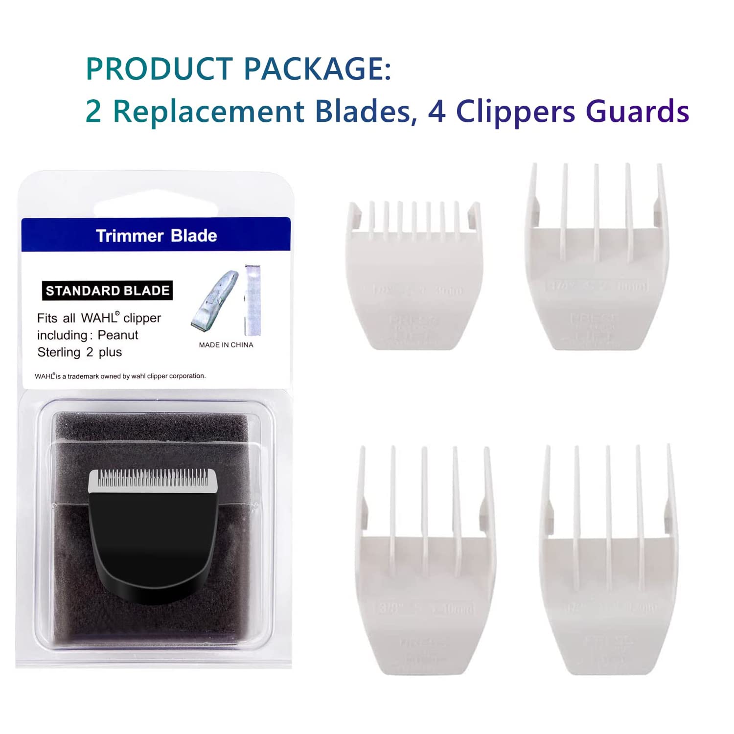 2 Pack Professional Peanut Clipper/Trimmer Snap On Replacement Blades #2068-300 - Compatible with Wahl Peanut Hair Clipper/Trimmer, White