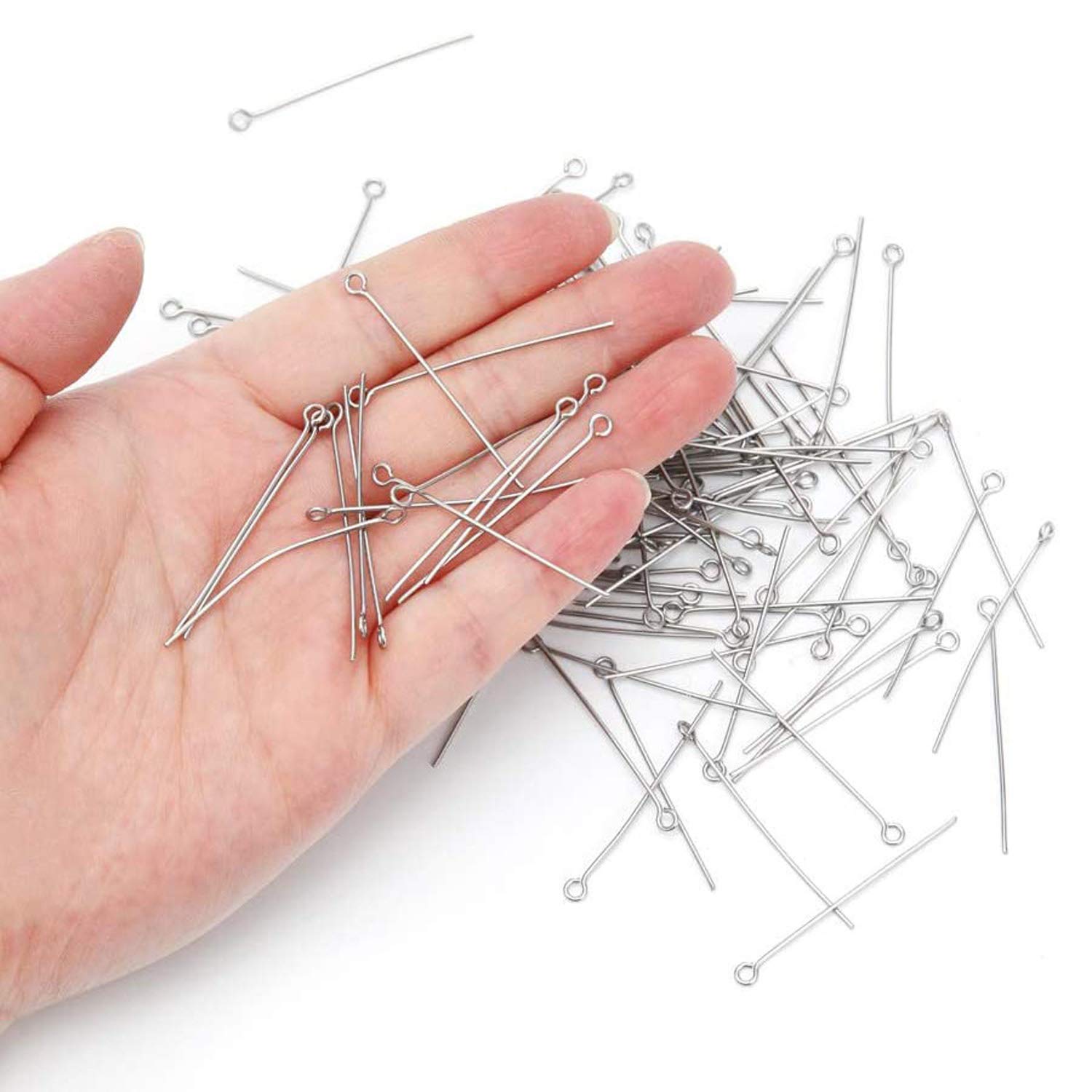 300 Pcs 1.6 Inch 304 Stainless Steel Open Eye Pins Headpins for Jewelry Necklace Making, (Silver)