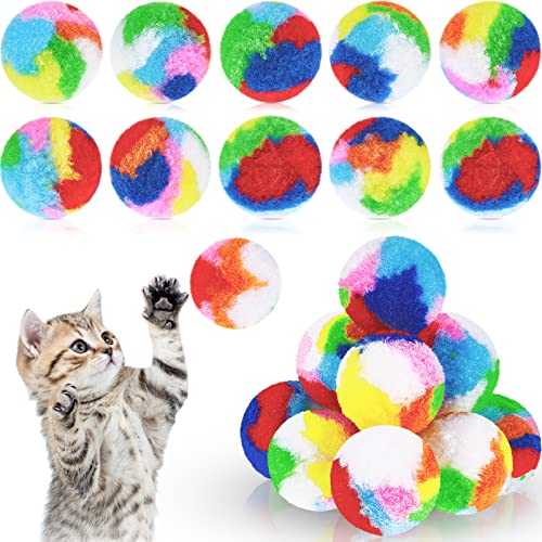 20 Pcs Christmas Cat Ball Toy Kitty Yarn Puffs Assorted Color Small Cat Toy Plush Kitty Soft Balls Cat Pom Pom Balls Fuzzy Kitty Balls for Pet Cat Kitten Kitty 1.6 Inch in Diameter