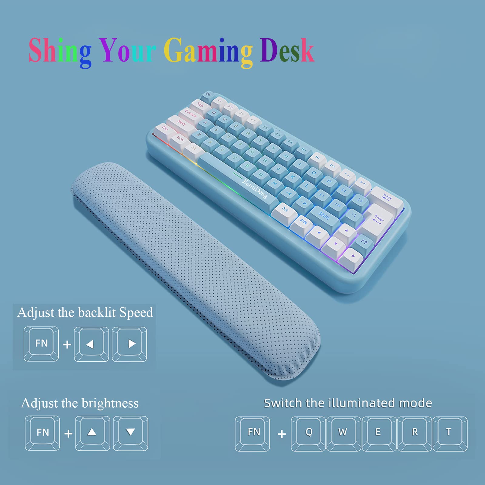 60% Wireless Gaming Keyboard,Rechargeable RGB Backlit Keyboard with Hand Rest,2.4G USB Connection,Compact 63-Key Quiet Computer Office Keyboards for PC Windows Desktop Laptop Mac Smart TV Box (Blue)