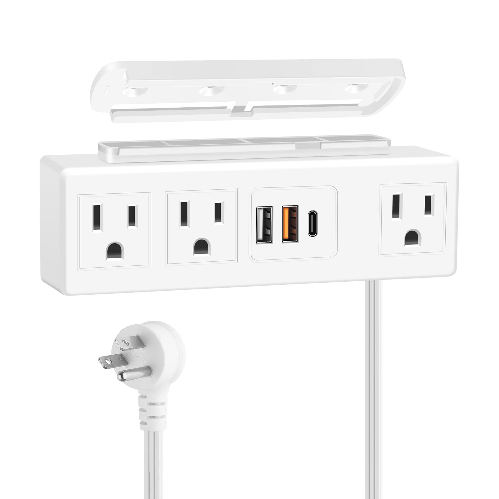 10FT Under Desk Power Strip, Adhesive Wall Mount Power Strip with USB C,Desktop Power Outlets, Removable Mount Multi-Outlets with 3 Outlets & 2 USB-A Ports &1 USB-C Port