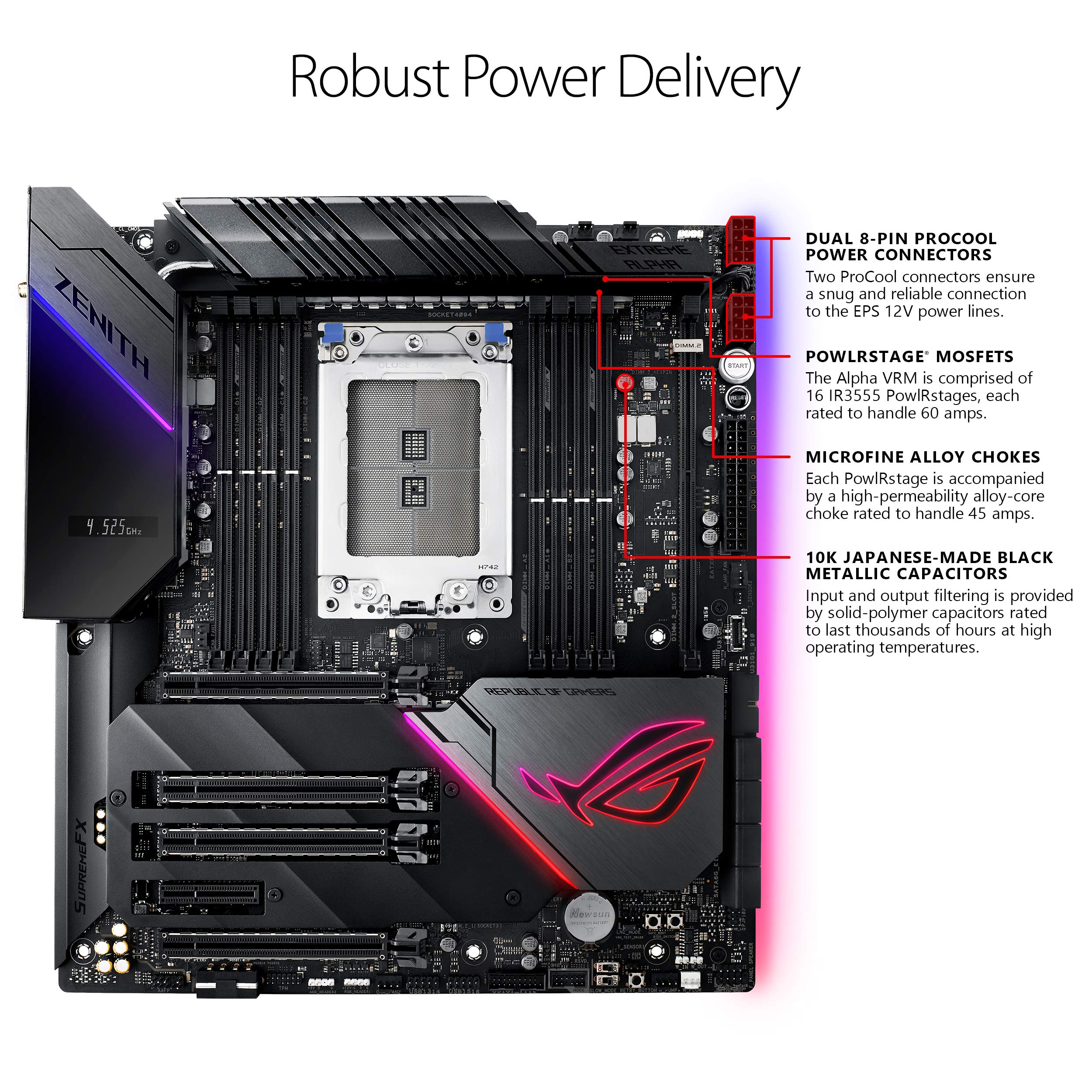 Asus Rog Zenith Extreme Alpha X399 HEDT Gaming Motherboard AMD Threadripper 2 (TR4) EATX DDR4 M.2 10G LAN USB 3.1 Gen2