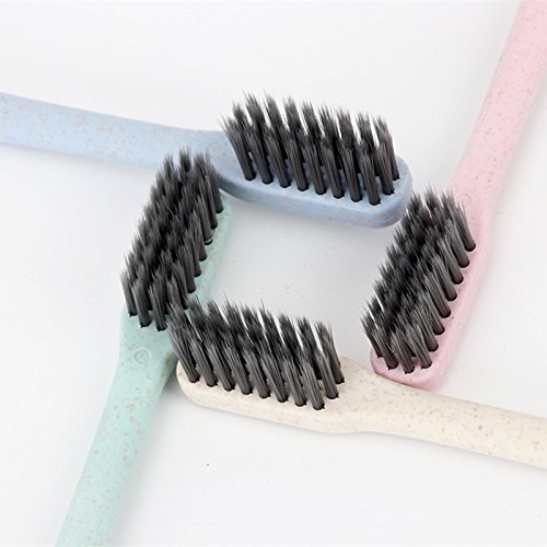 4 Pack Bamboo Charcoal Toothbrush Semilyn Wheat Straw Toothbrush Eco-Friendly ergonomic Soft Bristles Toothbrush Small Heads Superfine Teeth Comfortable for Sensitive Gums for Kid and Adult (4 Color)