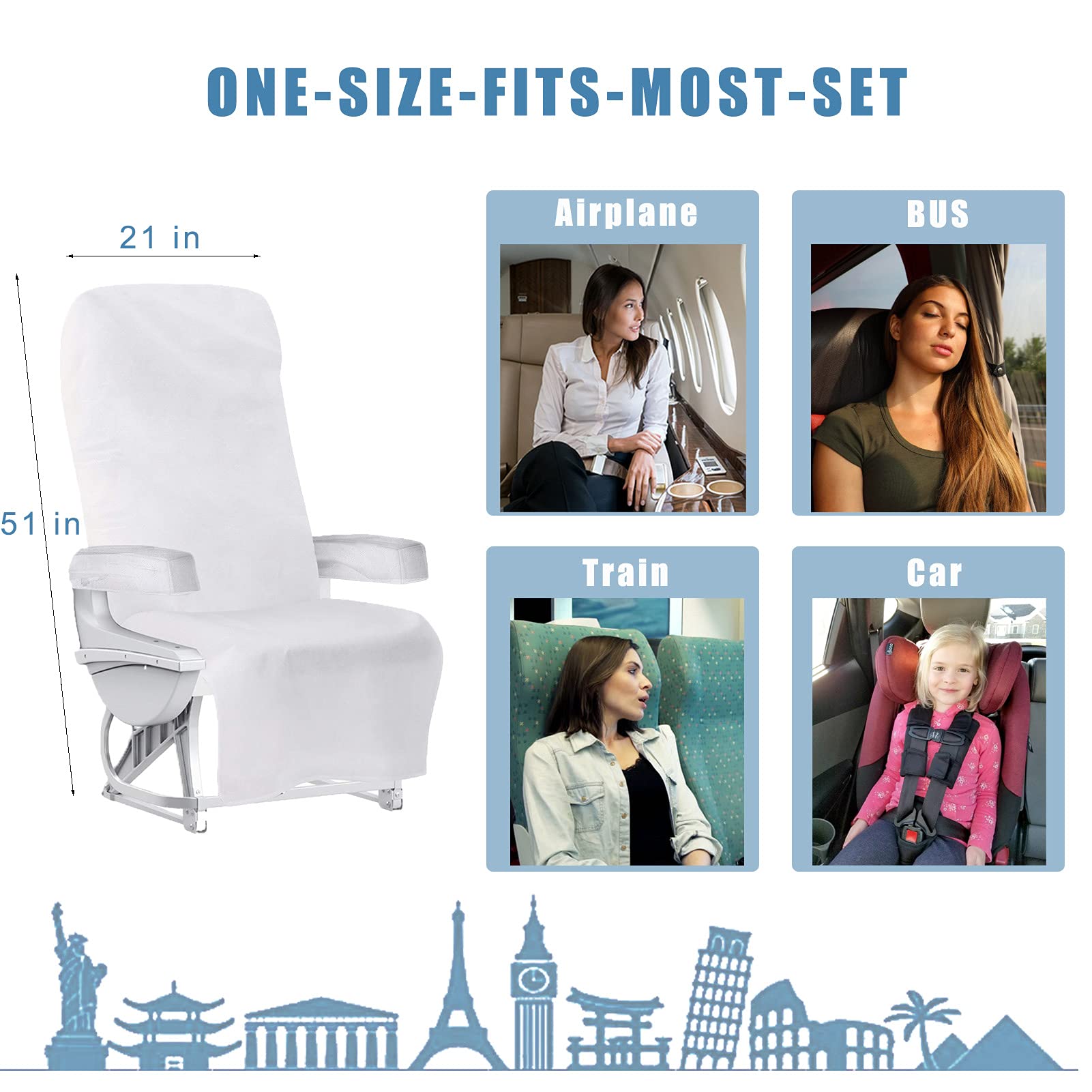 Yinghow Airplane Seat Covers Disposable 2 PCS Seat Covers & 4 PCS Armrest Cover Comfortable 丨Waterproof丨 Non-Woven | Safety Seat Protectors for Air Travel, Car, Train, Business Trip, white(ZTAO-5PCS)