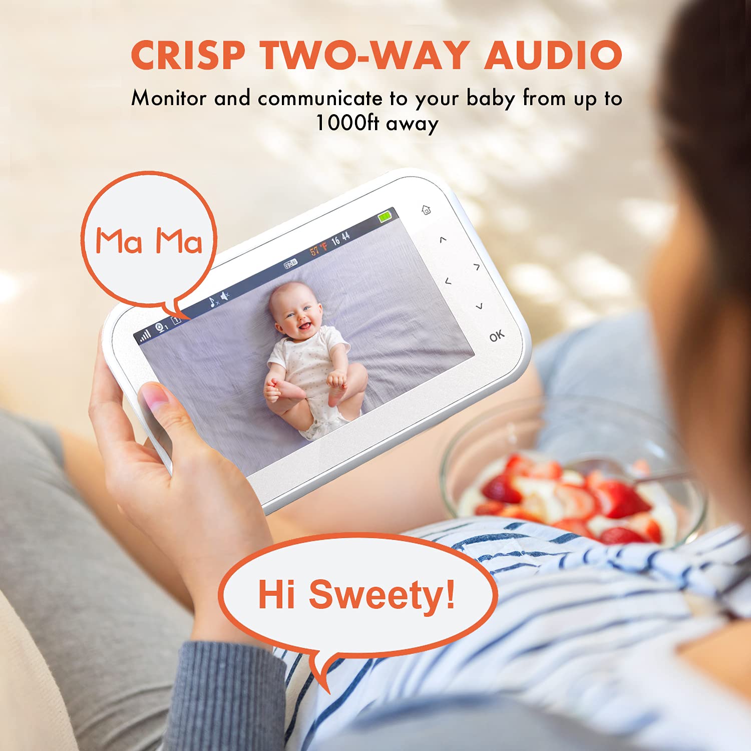 REXING BM1 Baby Monitor w/Recording Capabilities 4.5” IPS Display, 720p Video/Audio, Two-Way Talking, Microphone/Speaker, 1000ft Range, Night Vision,Thermal Monitor, Cry/Sound Detection,Lullaby Music
