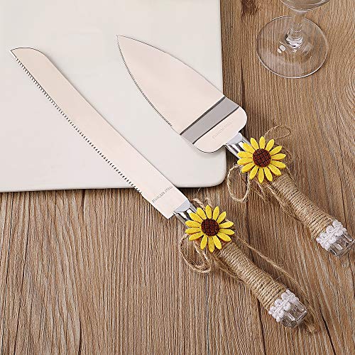 Barelove Professional Wedding Cake Knife & Server Set, Stainless Steel Rustic Cakes Bread Cutter Serving with Sunflower Decor, Ideal for Anniversary Engagement Birthday Party Gift